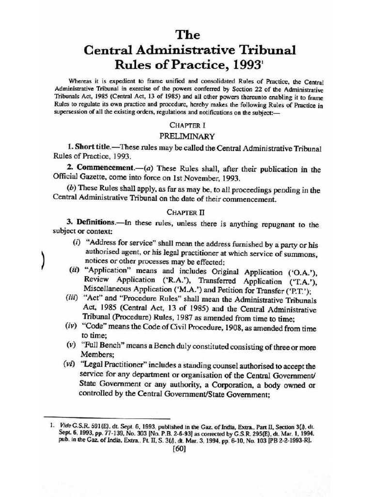 Central Administrative Tribunal Rules of Practice, 1993 | PDF