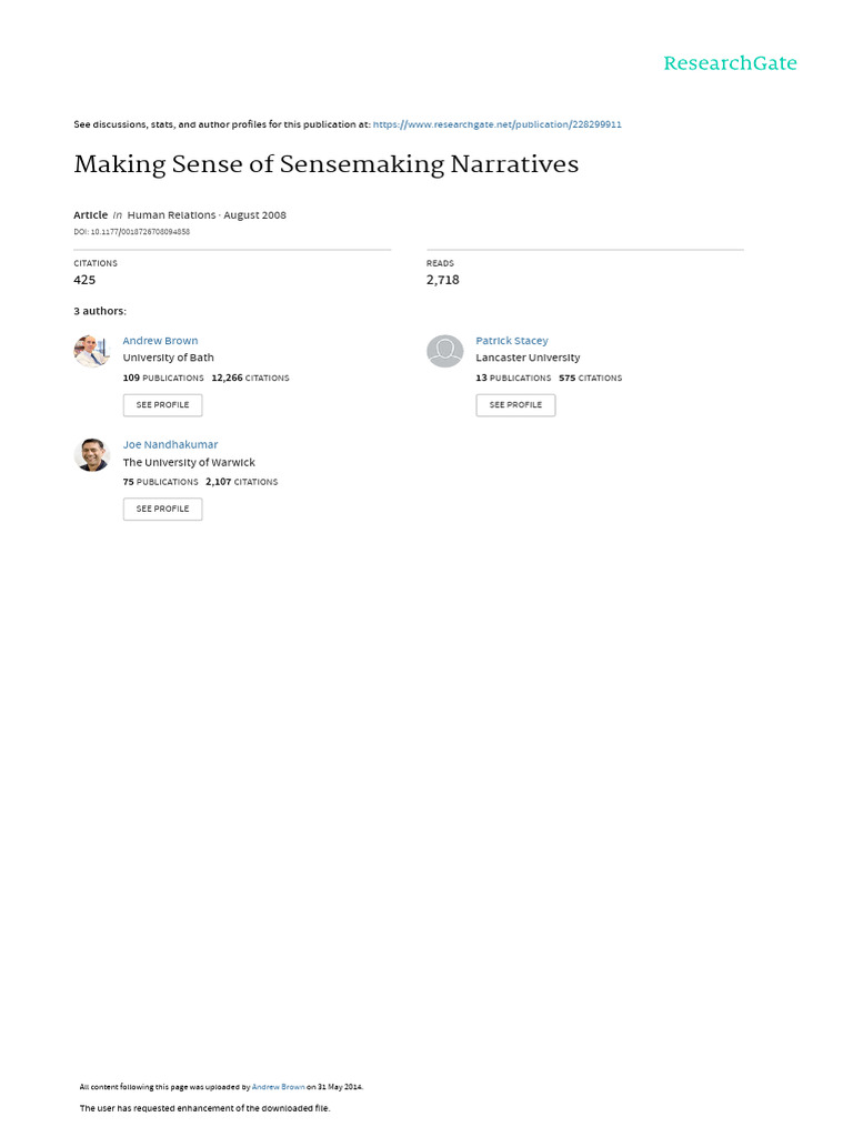 Sensemaking | PDF | Narrative | Knowledge