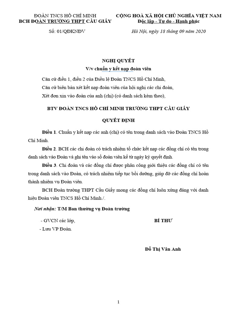 QĐ Ket Nap Doan Lan 1 2019 2020 | PDF
