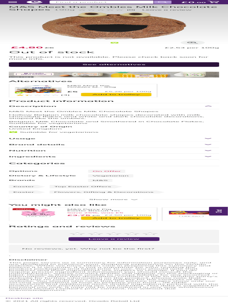 M&S Meet The Ombles Milk Chocolate Shapes Ocado | PDF | Chocolate