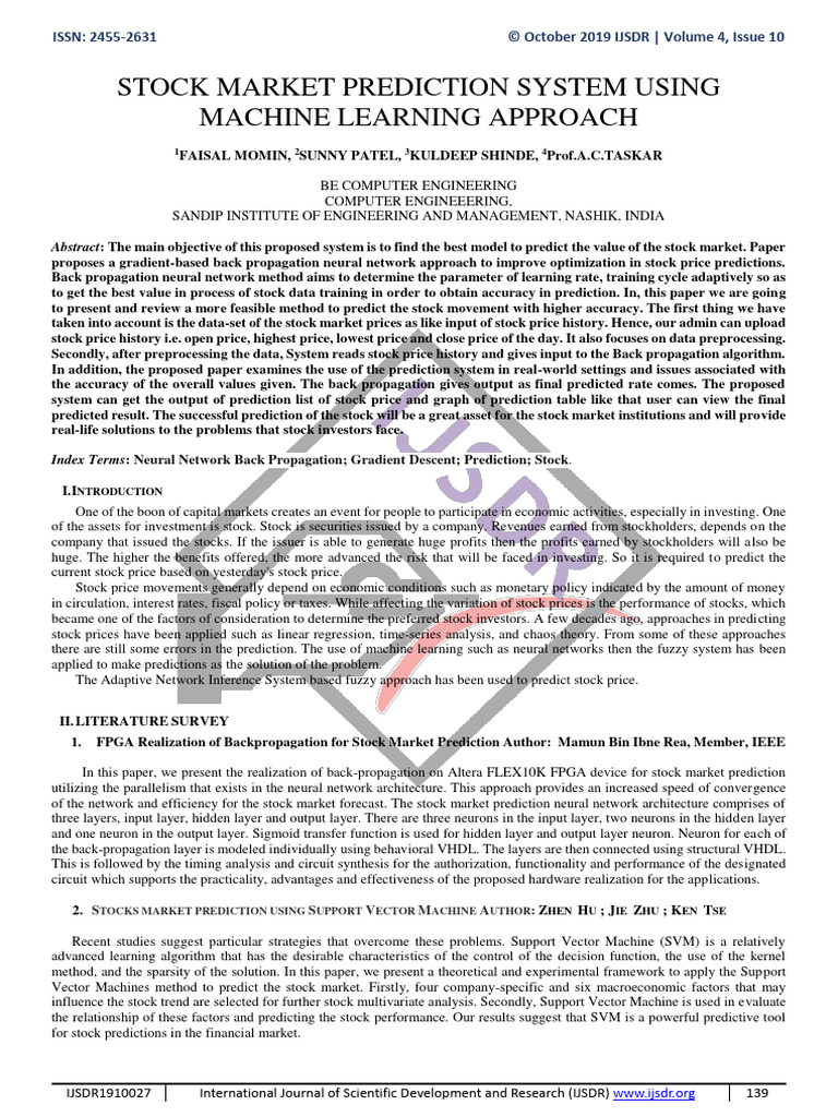 Stock Market Prediction System Using Machine Learning Approach | PDF ...
