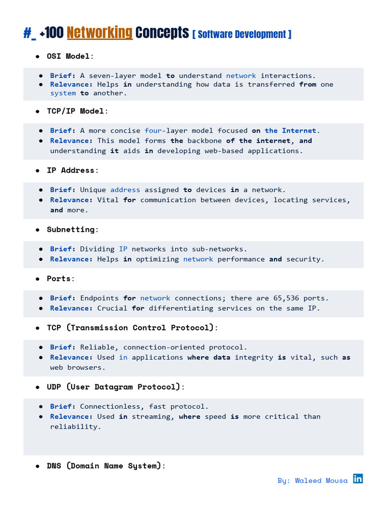 +100 Networking Concepts | Download Free PDF | Computer Network | Internet Protocol Suite