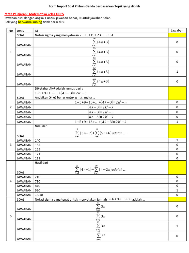 Template SOAL MATEMATIKA XI IPS | PDF