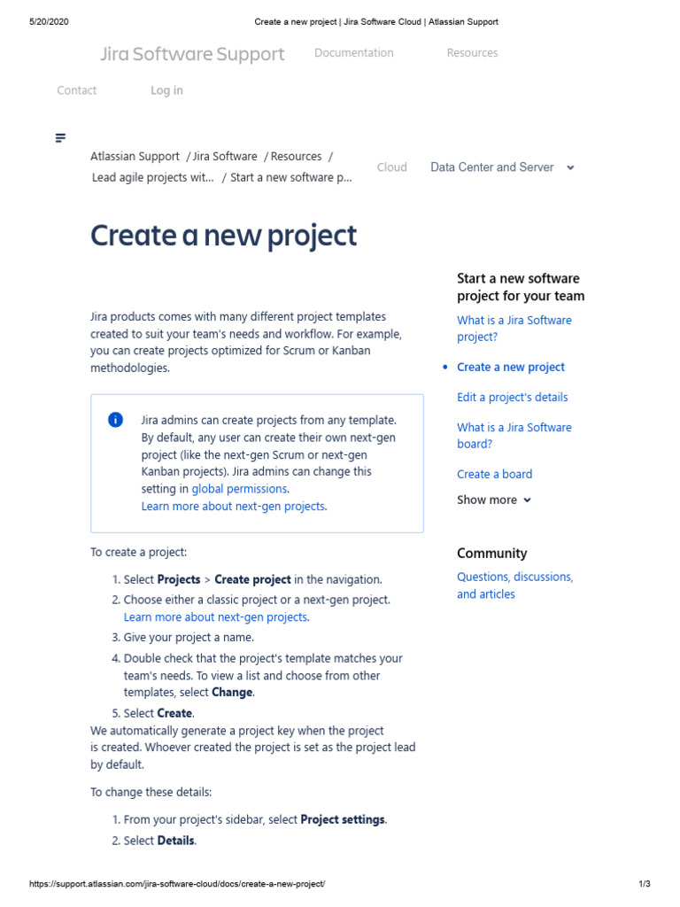 Create A New Project - Jira Software Cloud - Atlassian Support | PDF ...