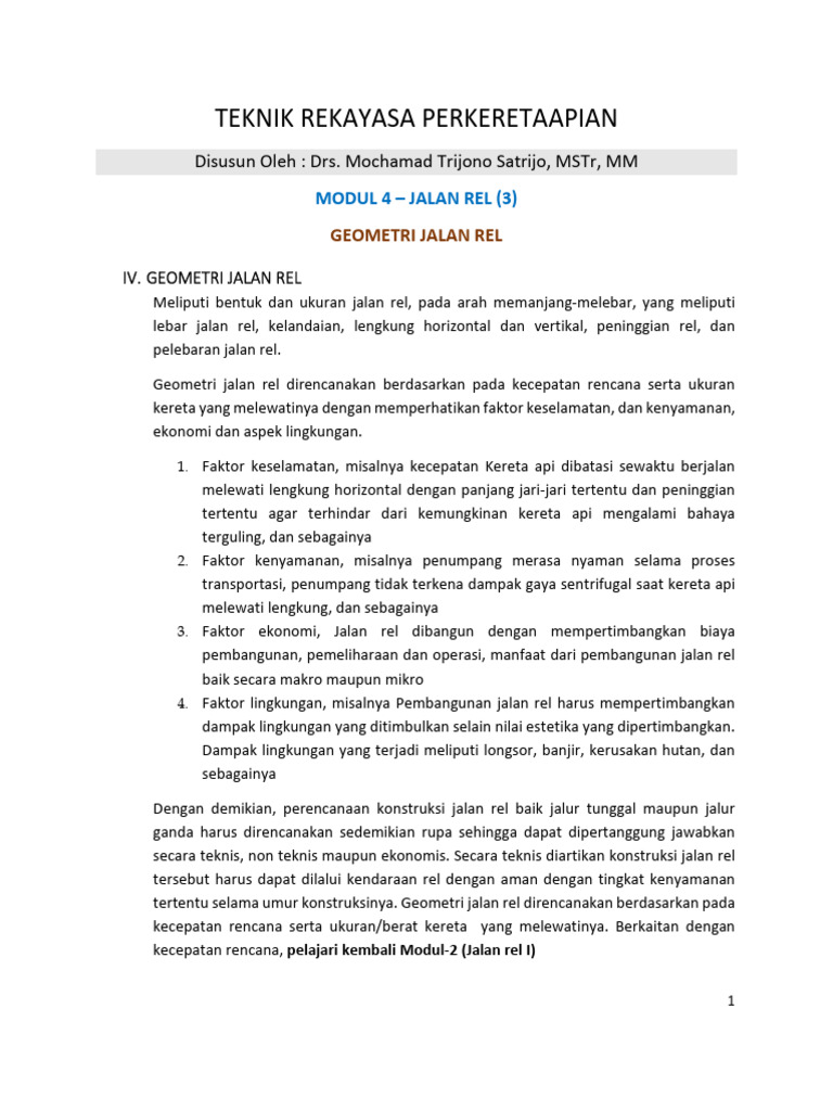 Geometri Jalan Rel Perkeretaapian Indonesia | PDF