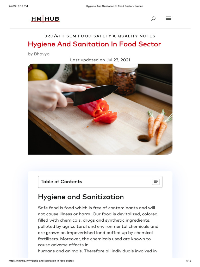 Hygiene and Sanitation in Food Sector - Hmhub | PDF | Hygiene | Food Safety