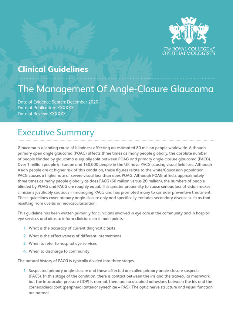 The Management of Angle Closure Glaucoma Clinical Guidelines Executive Summary | PDF