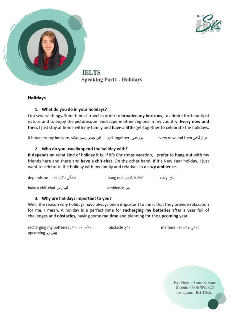 IELTS Speaking: Holiday Insights | PDF | Self-Improvement