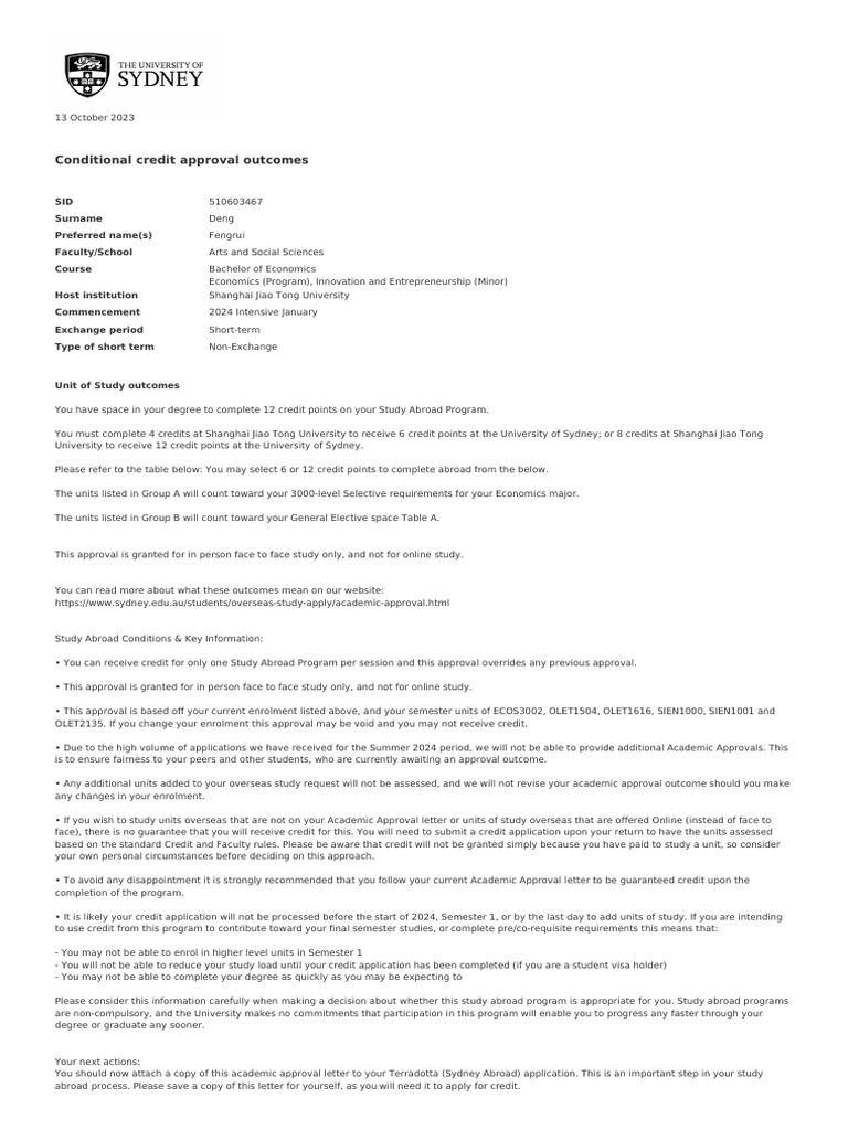 Academic Approval 510603467 01 | PDF | International Student | Academic Degree