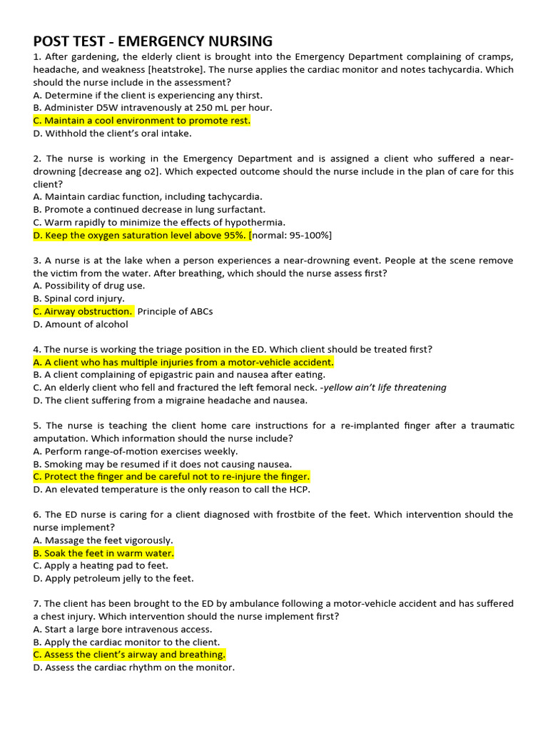 Post Test - Emergency Nursing | PDF | Emergency Department | Nursing