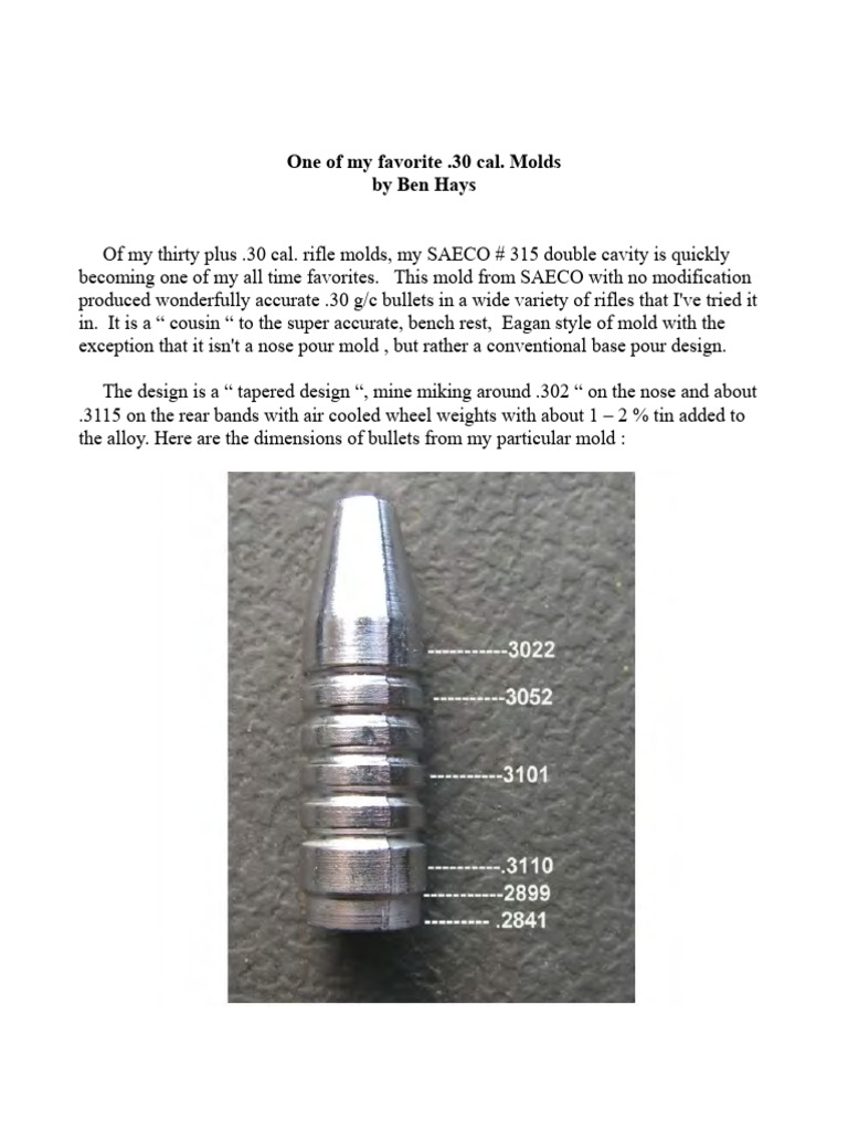 One of My Favorite .30 Cal. Molds by Ben Hays | PDF | Bullet | Ammunition