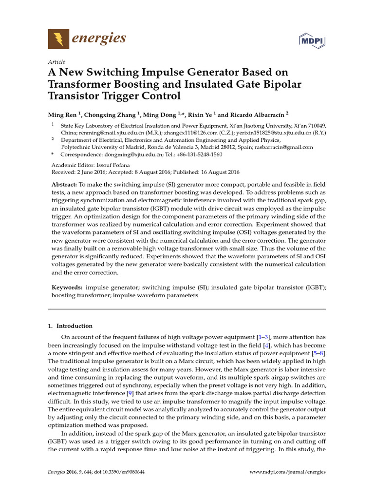 A New Switching Impulse Generator Based On Transformer Boosting and Insulated Gate Bipolar ...