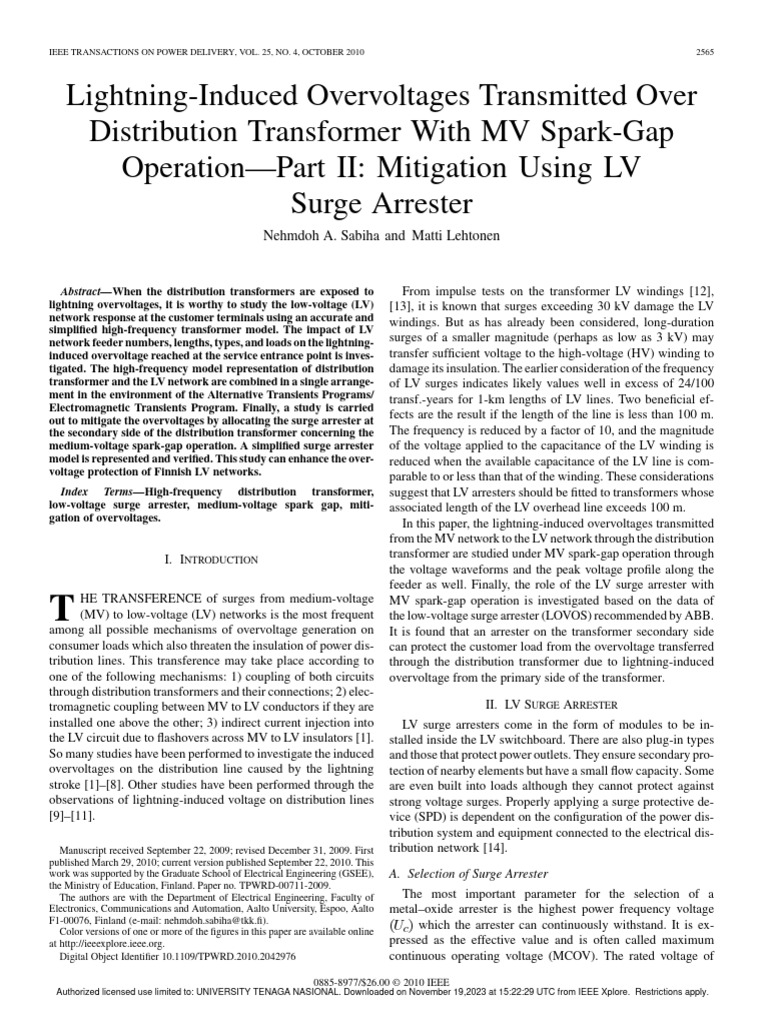 Mitigating Lightning Overvoltages in LV Networks | PDF | Transformer ...