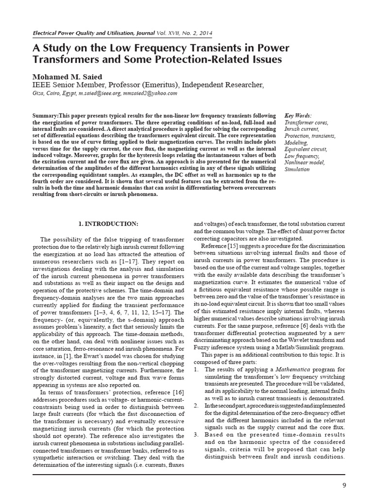 A Study On The Low Frequency Transients | PDF | Transformer ...