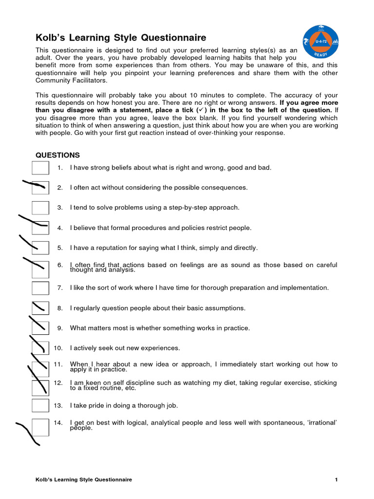 Kolb Questionnaire | Download Free PDF | Learning Styles | Behavioural Sciences