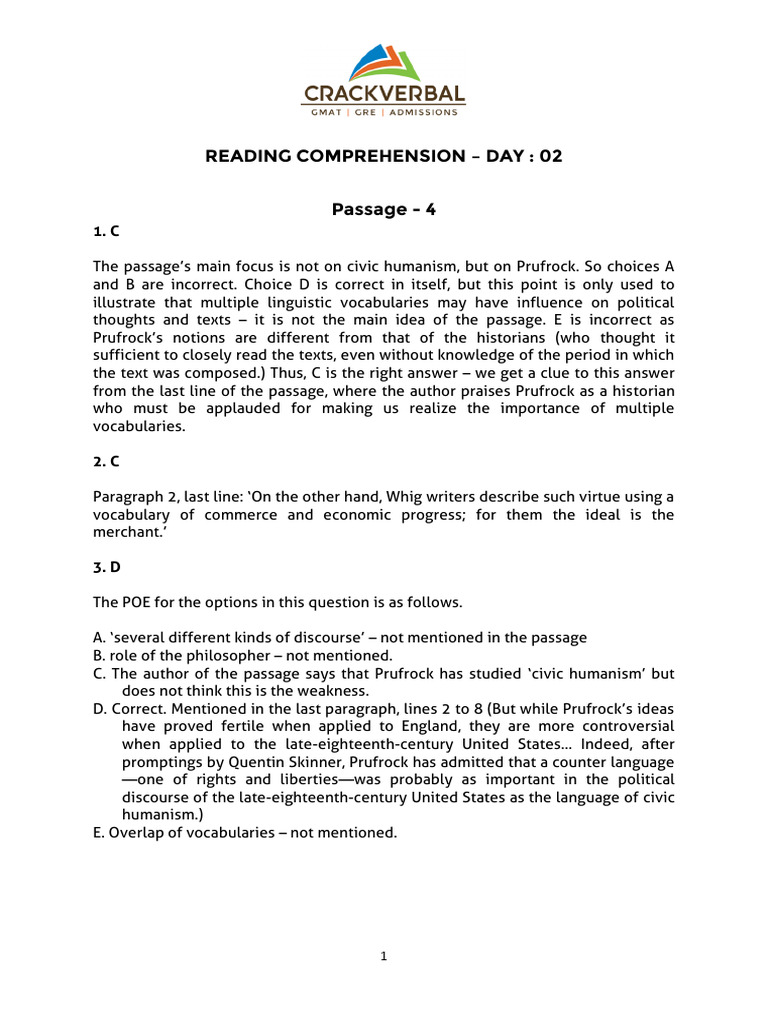 RC Day 2 Answer Key - 2019 | PDF | Folklore | Cognitive Science
