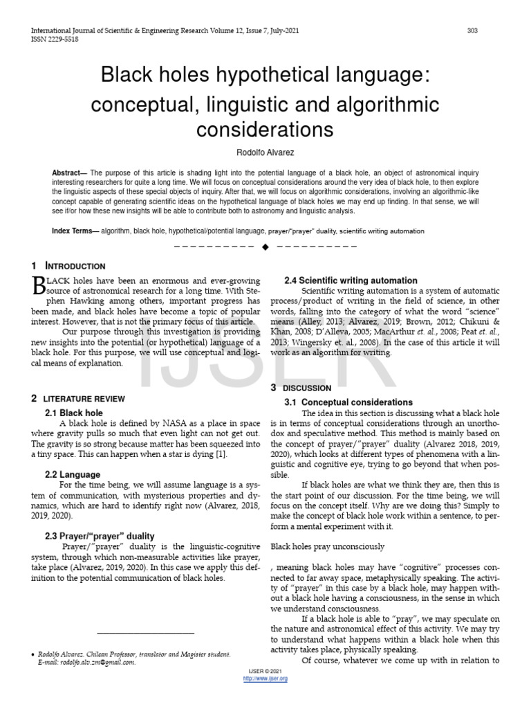 Black Holes Hypothetical Language Conceptual Linguistic and Algorithmic Considerations | PDF ...