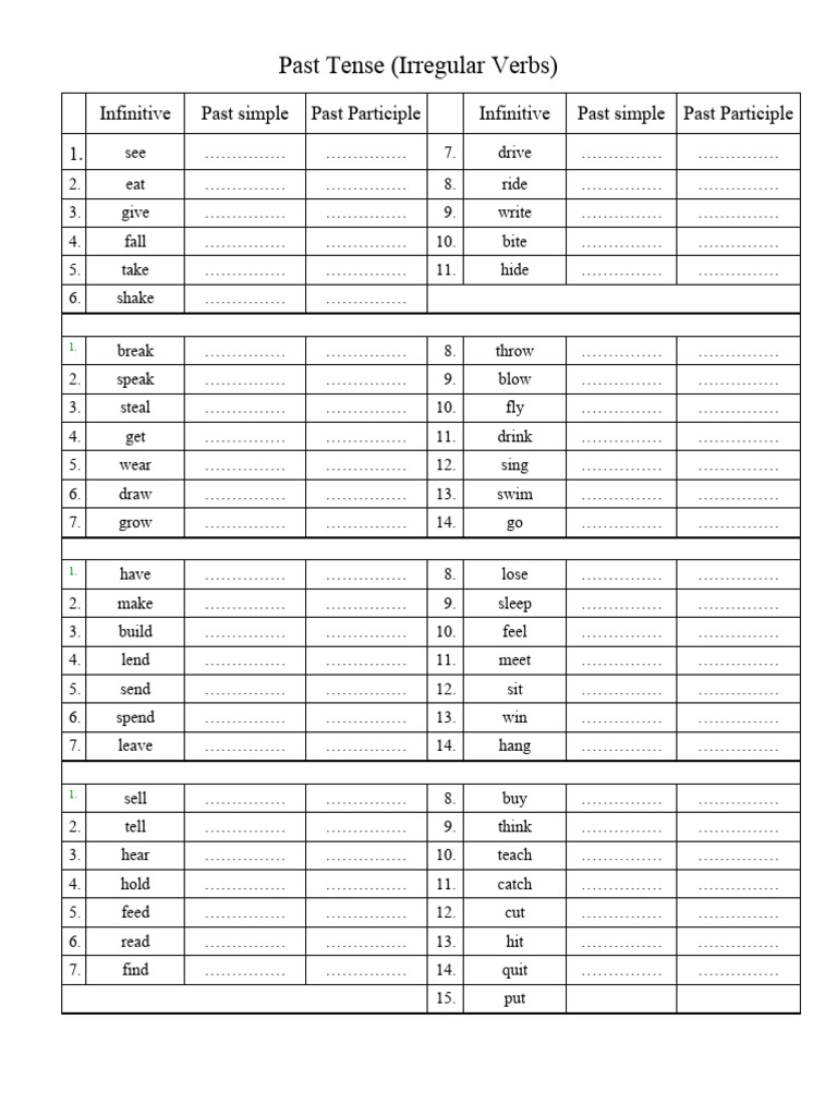 List of Irregular Verbs + Work Sheet - 3 | PDF