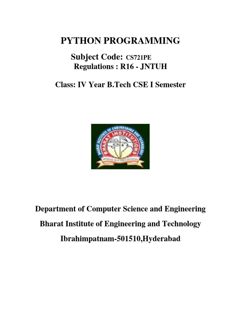 Python Programming Iv Cse Course Planner 2021 Pdf Programming Computer Program