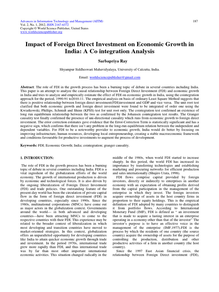 FDI and Economic Growth | PDF | Foreign Direct Investment | Economic Growth