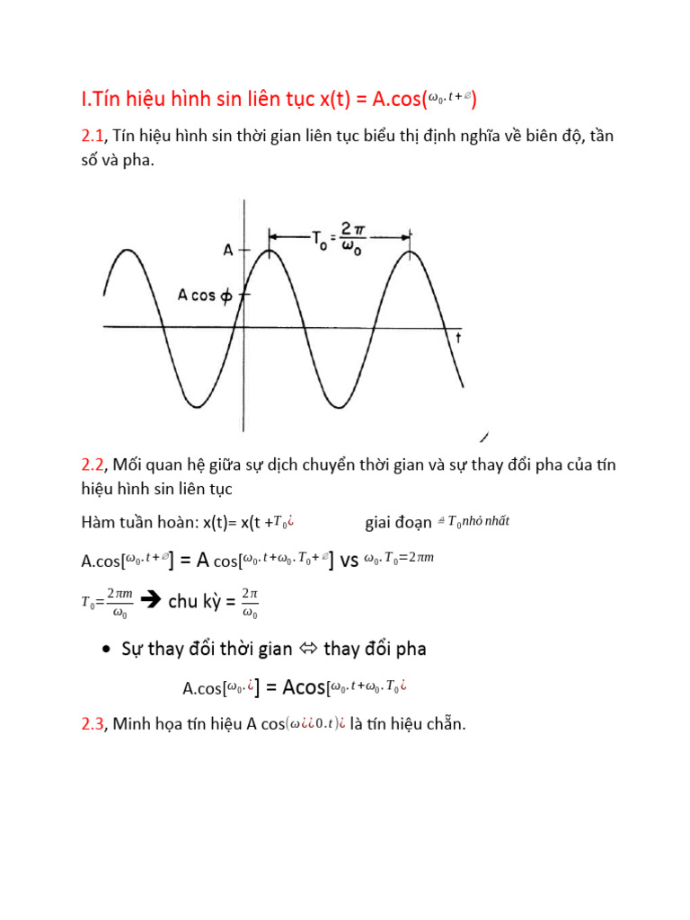 I.Tín hiệu hình sin liên tục x (t) = A.cos : chu kỳ = Sự thay đổi thời gian thay đổi pha | PDF