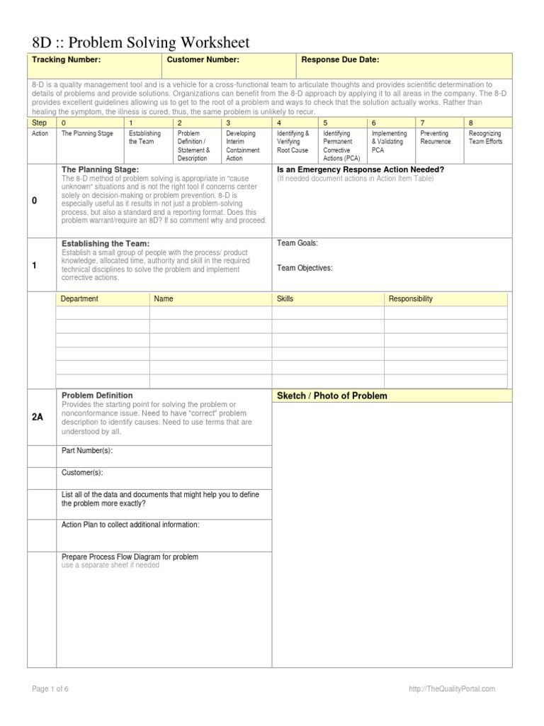 8D Problem Solving Excel Worksheet | PDF