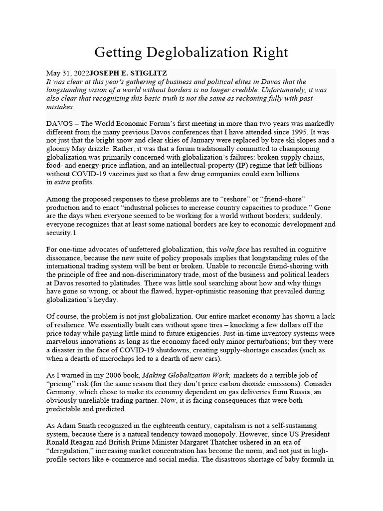 Deglobalization - Getting It Right | PDF