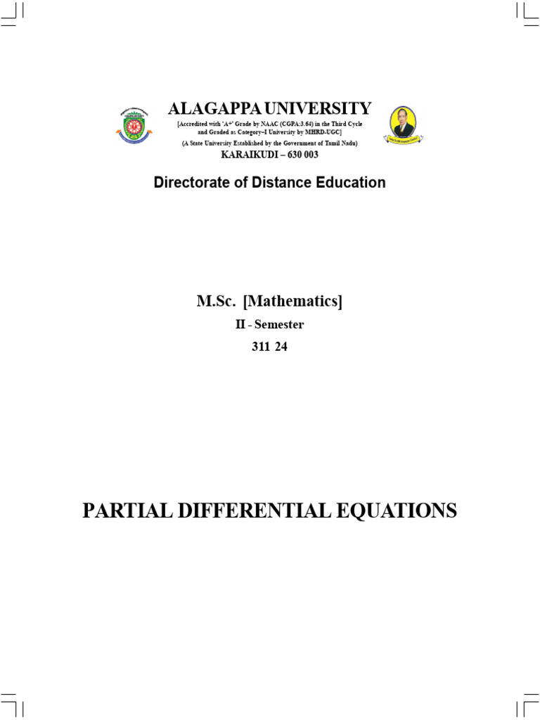 PG - M.Sc. - Mathematics - 311 24 - Partial Differential Equations | PDF | Partial Differential ...