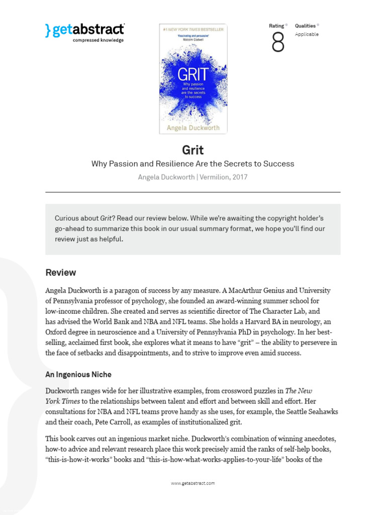 Grit Angela Duckworth | PDF | Grit (Personality Trait) | Psychology