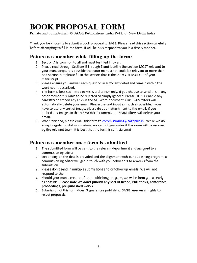 SAGE Book Proposal Guidelines | PDF | Books | Email Spam