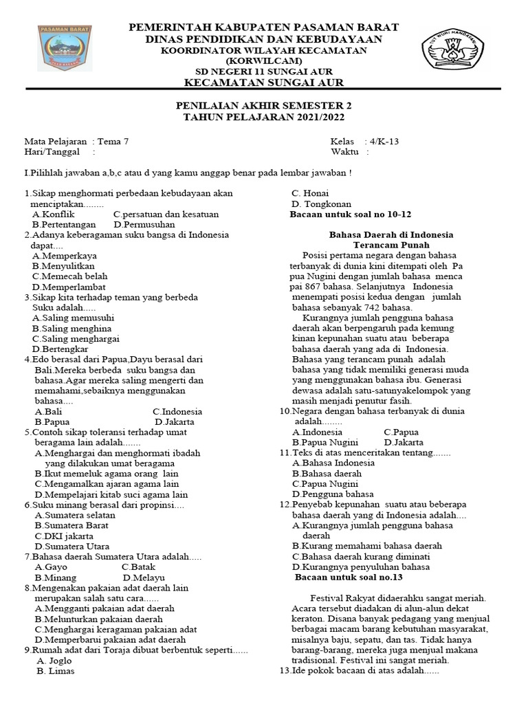 Soal Pas Tema 7 | PDF