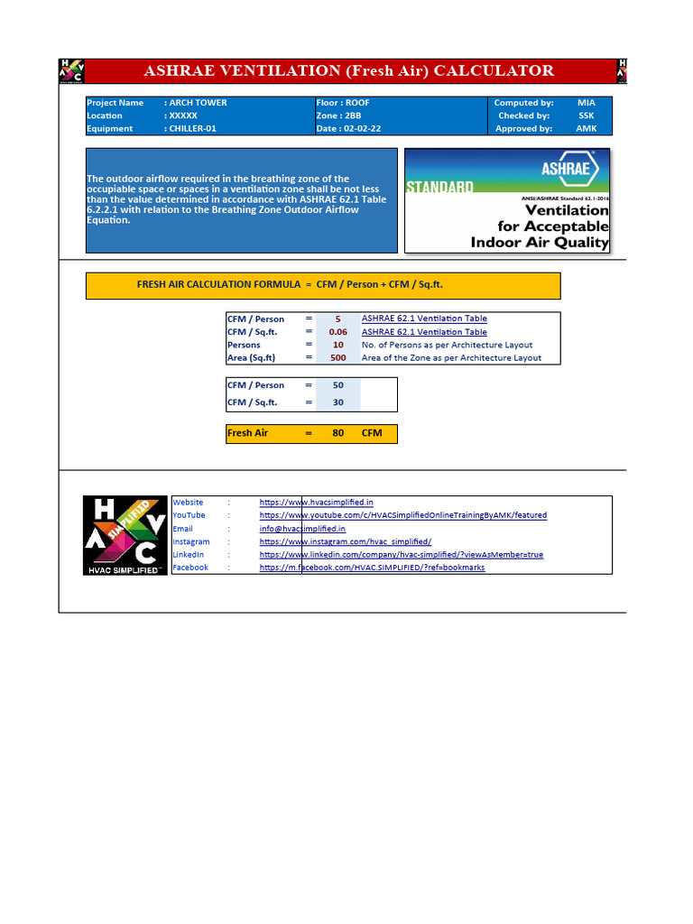 ASHRAE Ventilation Fresh Air Calculator | PDF