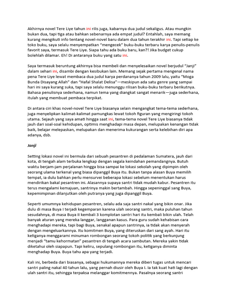 Resensi Novel Janji | PDF