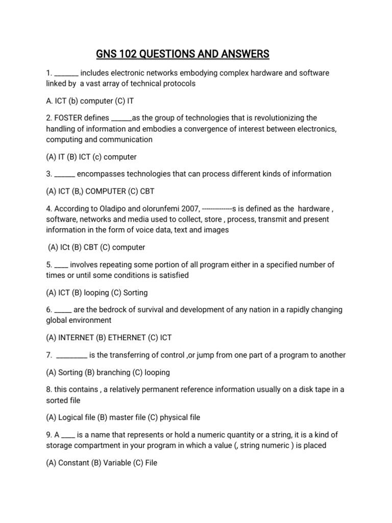GNS 102 Questio | PDF