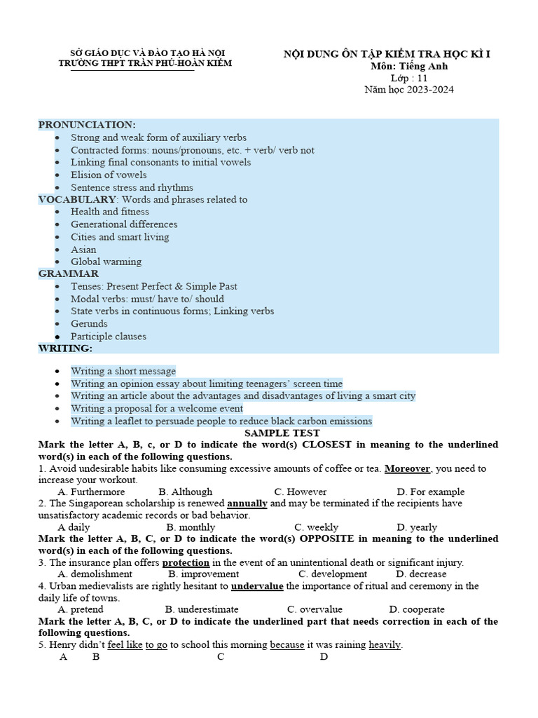 De Cuong hk1 Anh 11 - 229202383822 | PDF