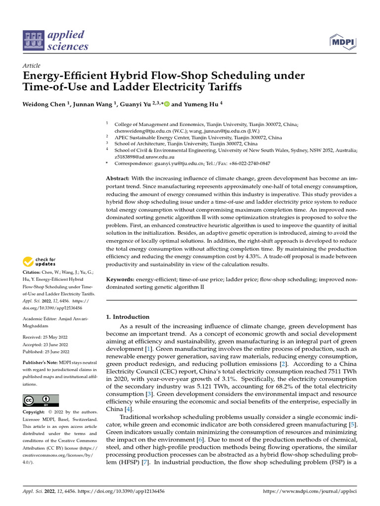 Energy-Efficient Hybrid Flow-Shop Scheduling Under | PDF | Energy Conservation | Mathematical ...