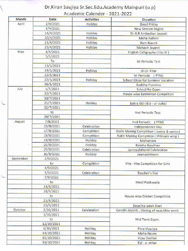 Academic Calender | PDF