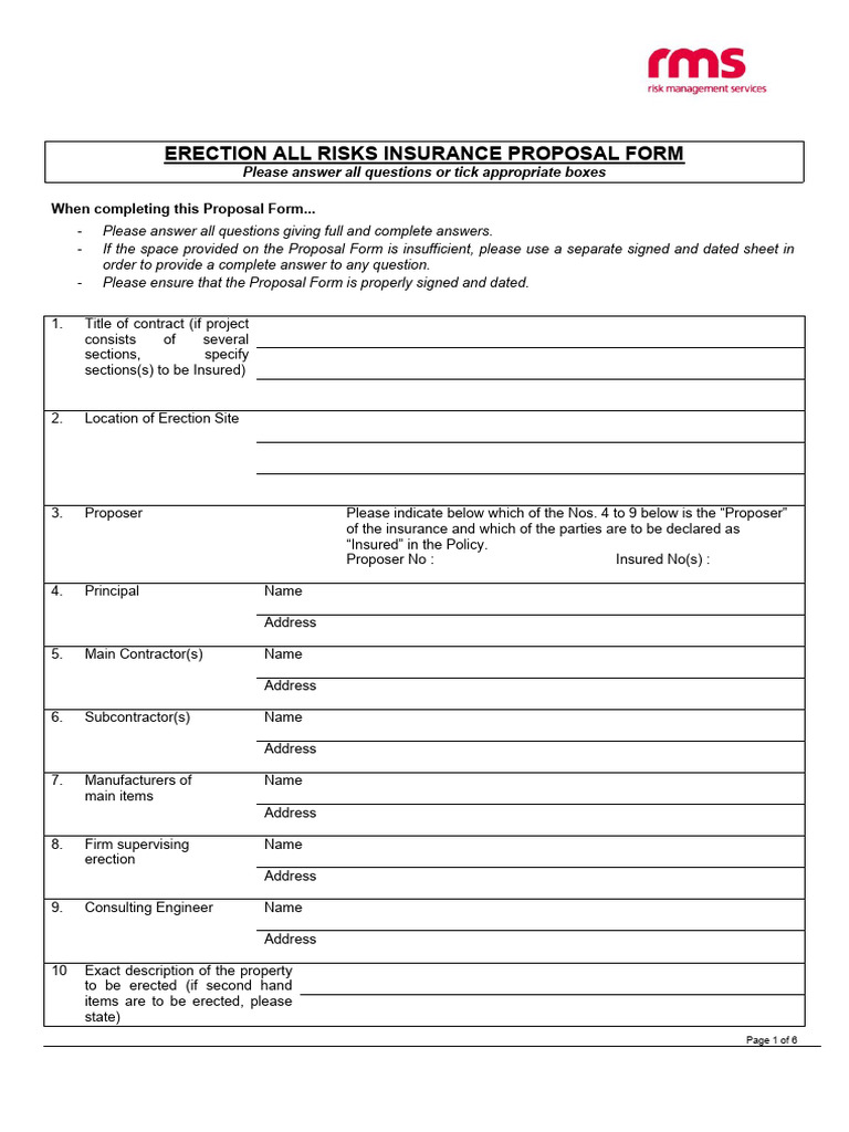 EAR Proposal Form | PDF | Insurance | Indemnity