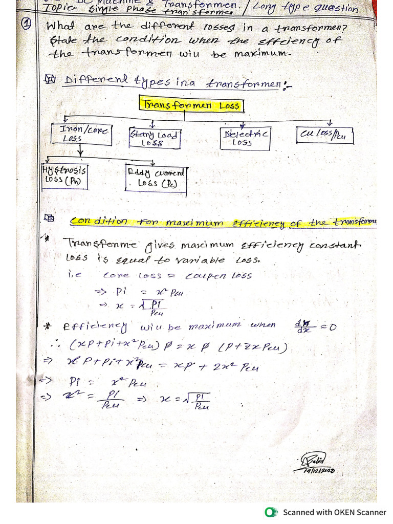 Single Phase Transfomer (Long Type Question) | PDF