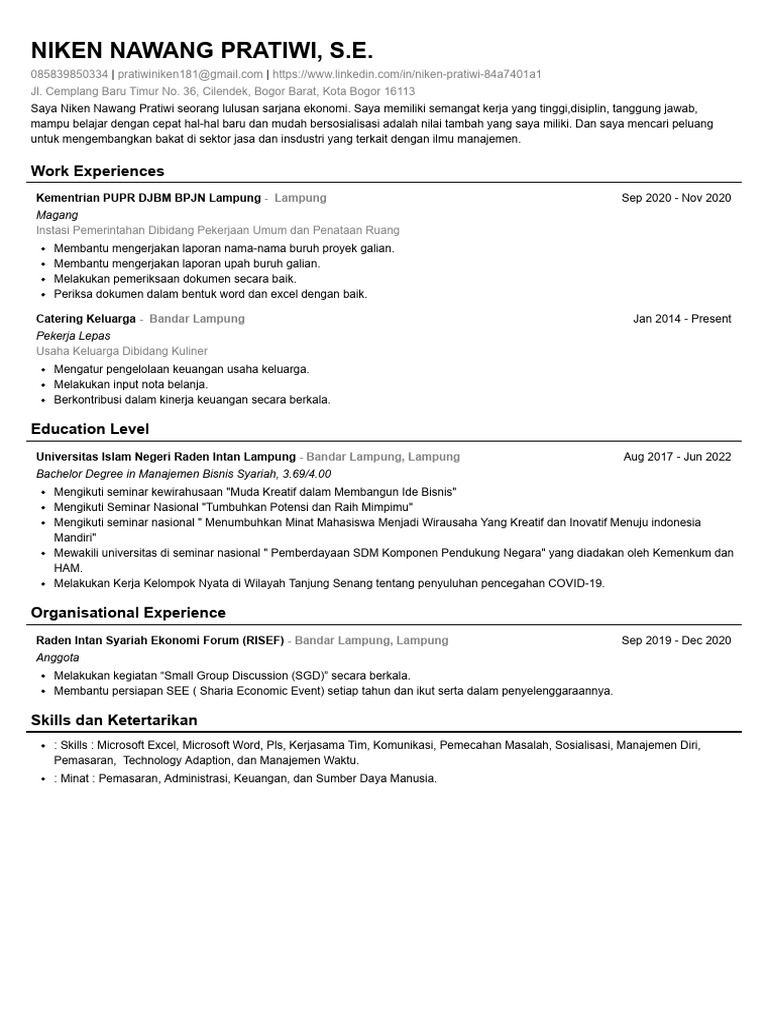 Lamaran Niken Nawang Pratiwi - WOM Finance - Removed | PDF | Bisnis