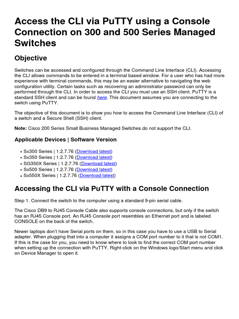 Smb4984 Access The Cli Via Putty Using A Console Connection On 300 A Pdf Command Line