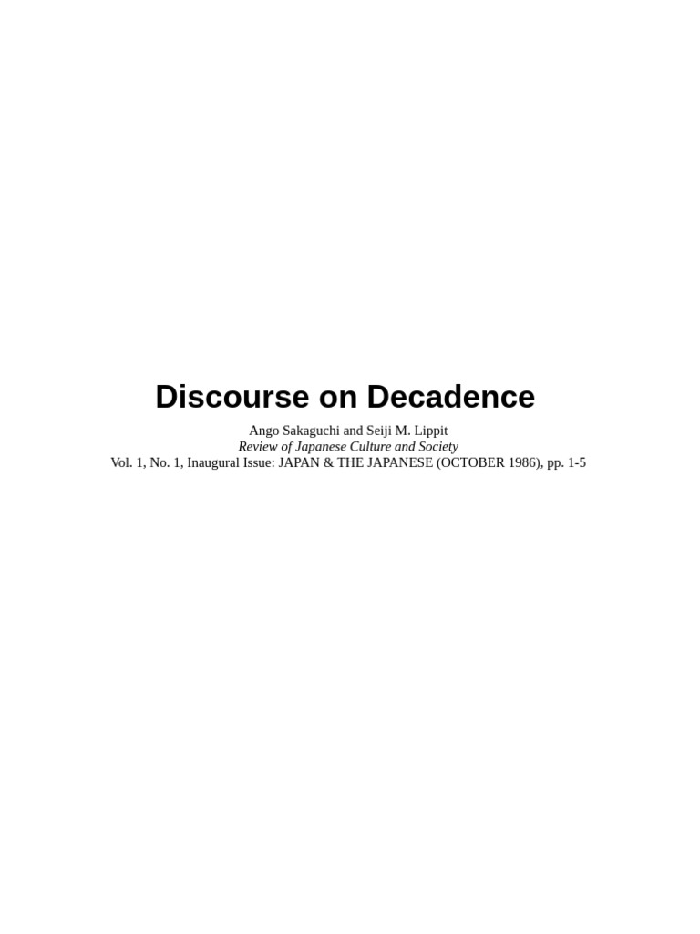 Discourse On Decadence (Ango Sakaguchi, Seiji M. Lippit) | PDF