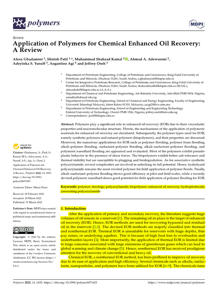 Polymers: Application of Polymers For Chemical Enhanced Oil Recovery: A ...