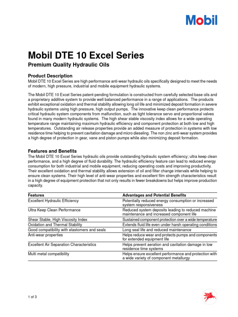 Mobil DTE 10 Excel Series Overview | PDF | Pump | Viscosity