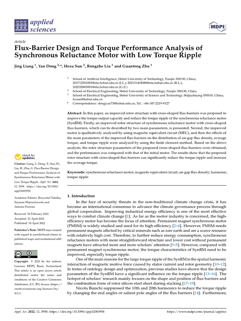 Flux Barrier Design And Torque Performance Analysis Of Synchronous Reluctance Motor With Low