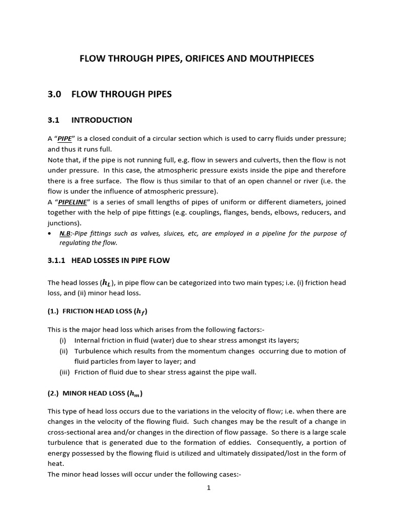 Flow Through Pipes (With Pipe Network) | PDF
