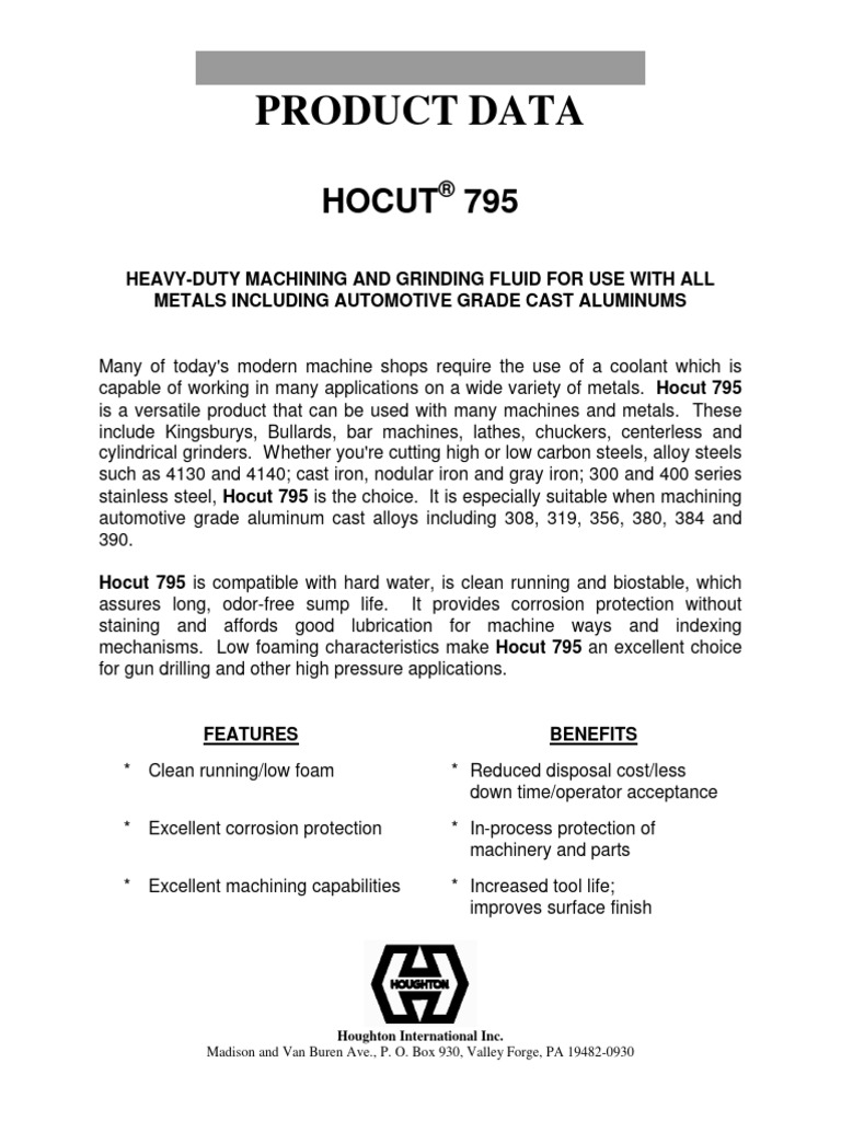 Houghton Hocut Pds | PDF | Grinding (Abrasive Cutting) | Chemistry