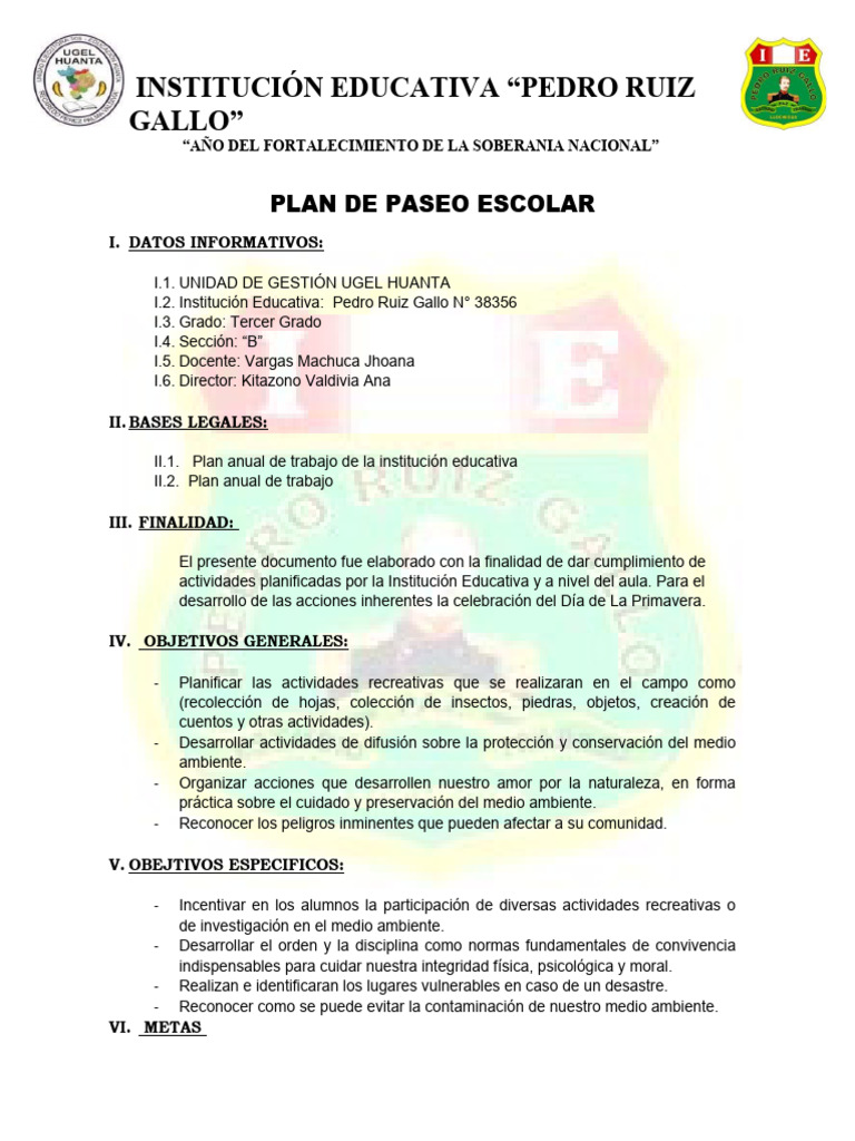 Plan de Paseo Escolar | PDF