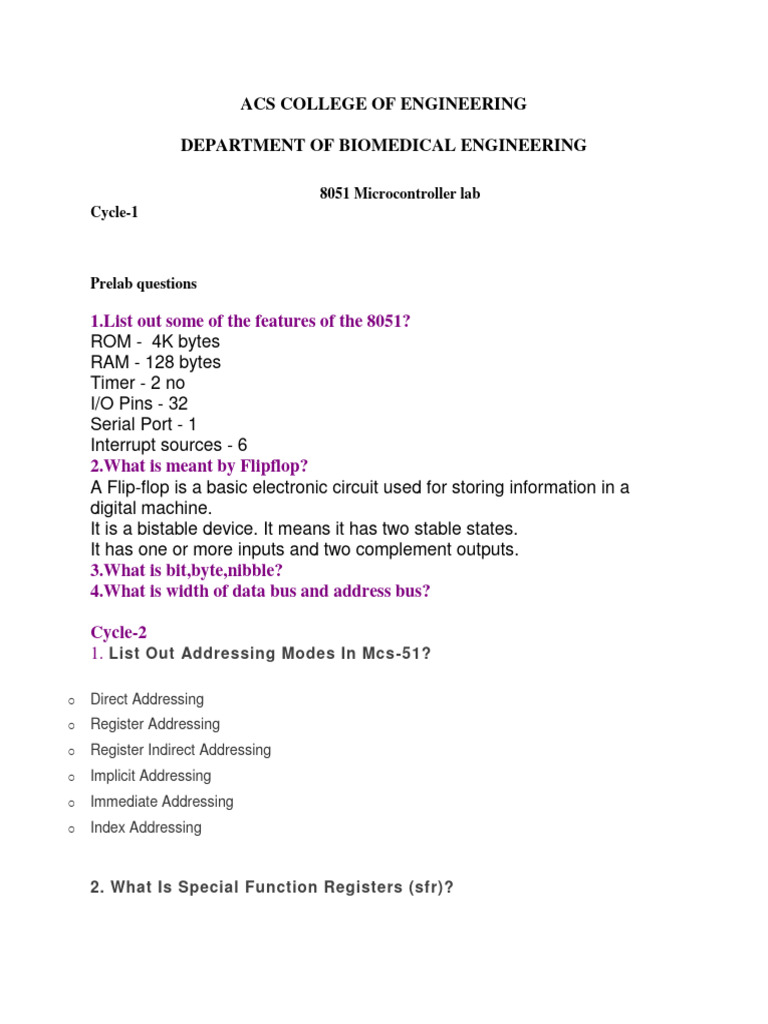 8051 Microcontroller Lab Questions | PDF | Microcontroller | Office ...
