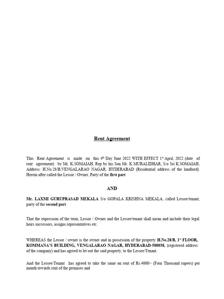 Rental Agreement Format | PDF